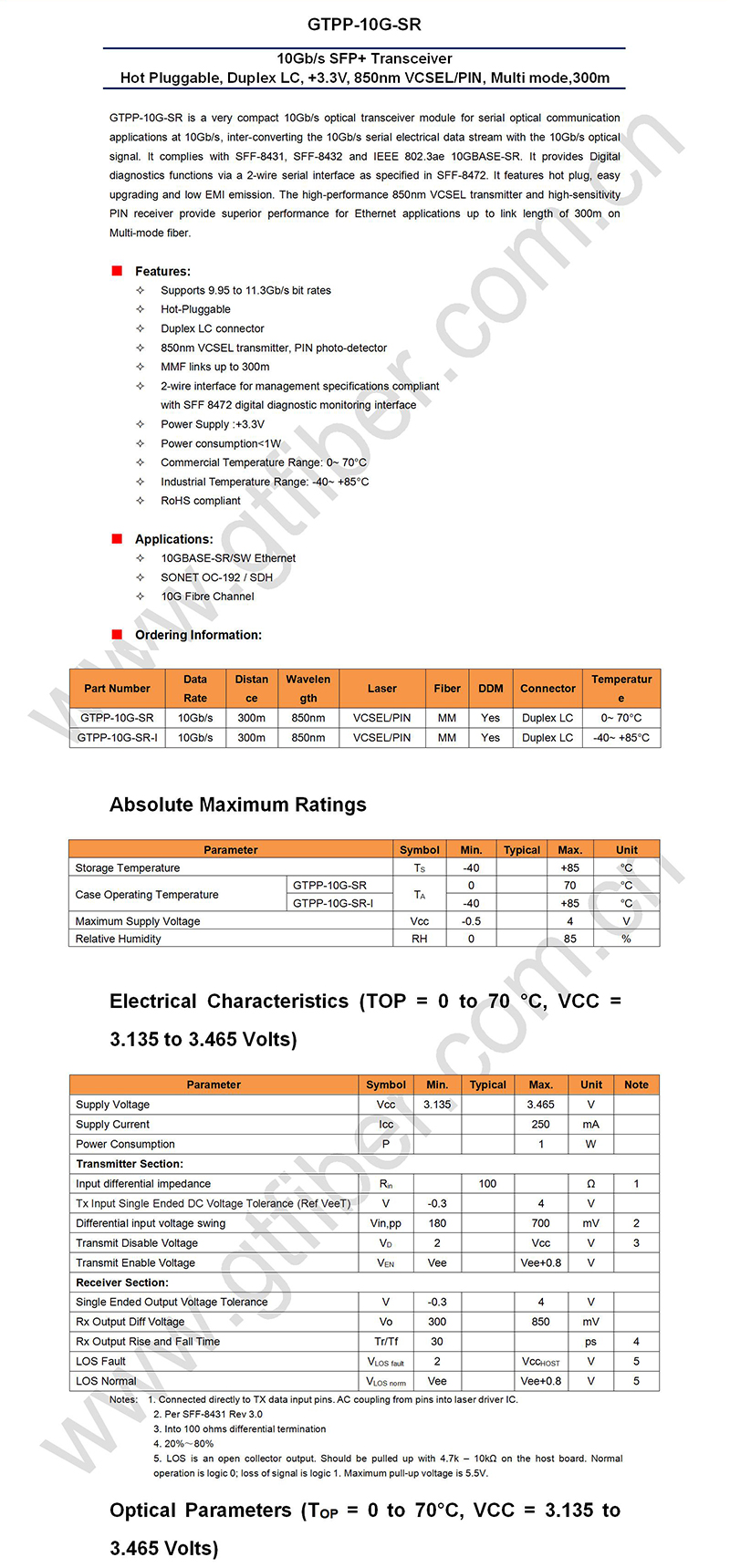 10G多模LC - 深圳市光特通信技术有限公司